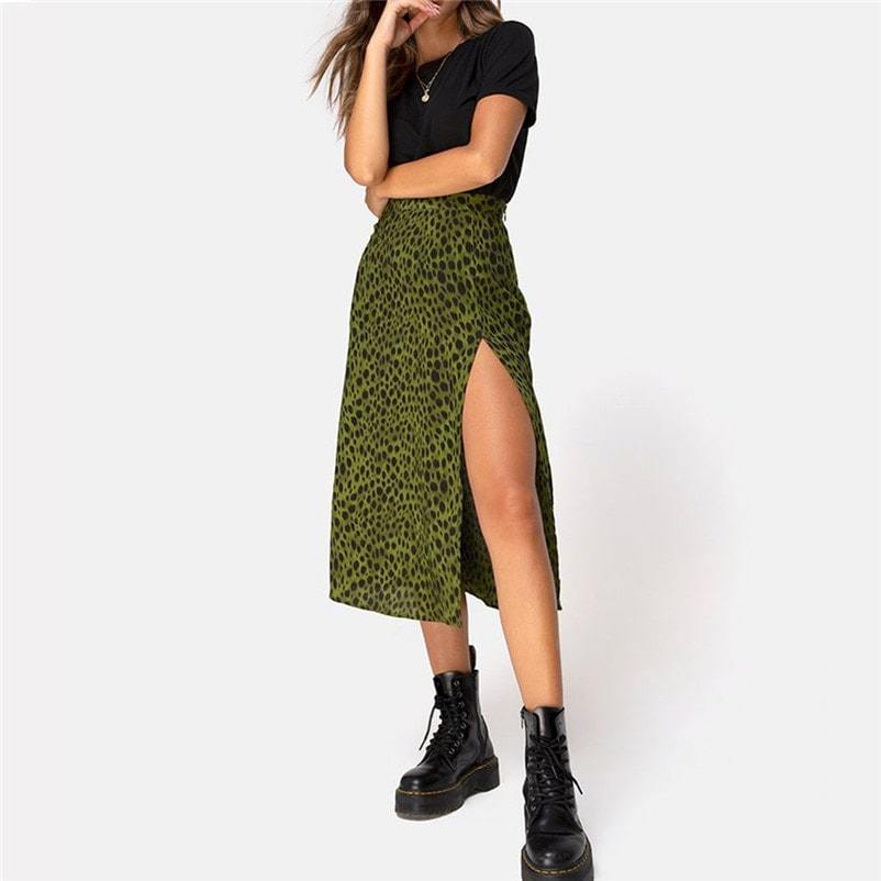 Jupe Midi Satin Léopard | Miss Léopard