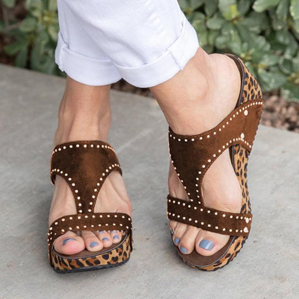 Mule Compensée Cuir Femme | Miss Léopard