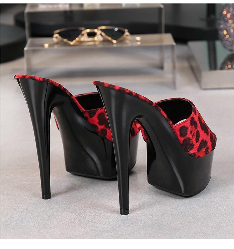 Mule Rouge Talon Haut | Miss Léopard